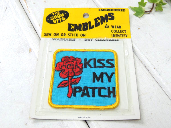 フラワー KISS MY PATTCH アメリカンジョーク 1970s メッセージ ヴィンテージ・刺繍・ワッペン・デッドストック USA ...
